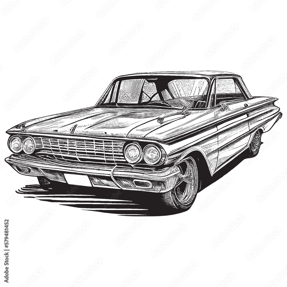 Hand Drawn Engraving Pen and Ink Old Car Vintage Vector Illustration ...