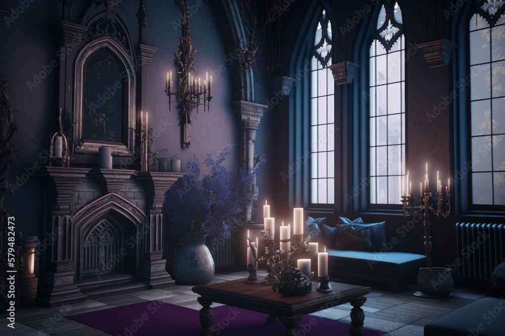 Living room of a large, Gothic vampire castle. Dracula's castle. AI ...