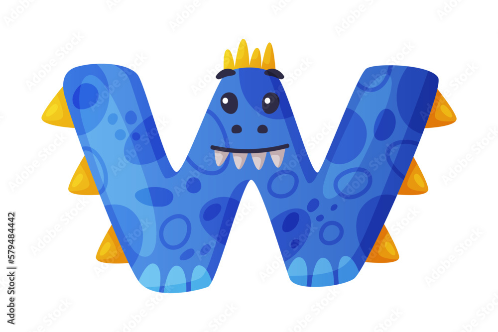 W consonant letter dino font. Dinosaur alphabet, cute dino effect blue letter sign, abc for kids ...