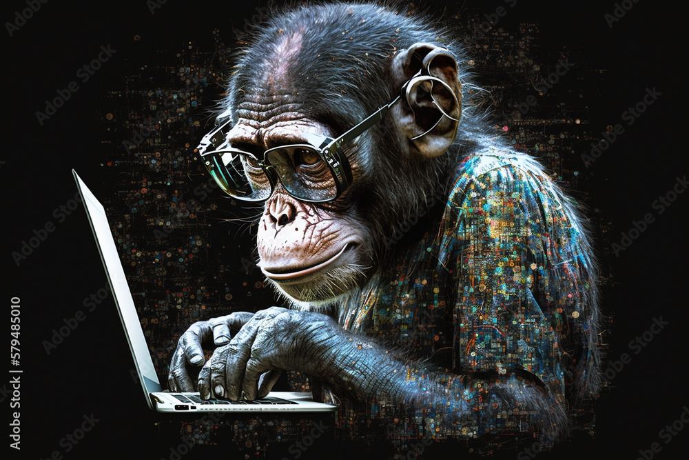 Monkey futuristic android or AI cyborg robot digital intelligence ...