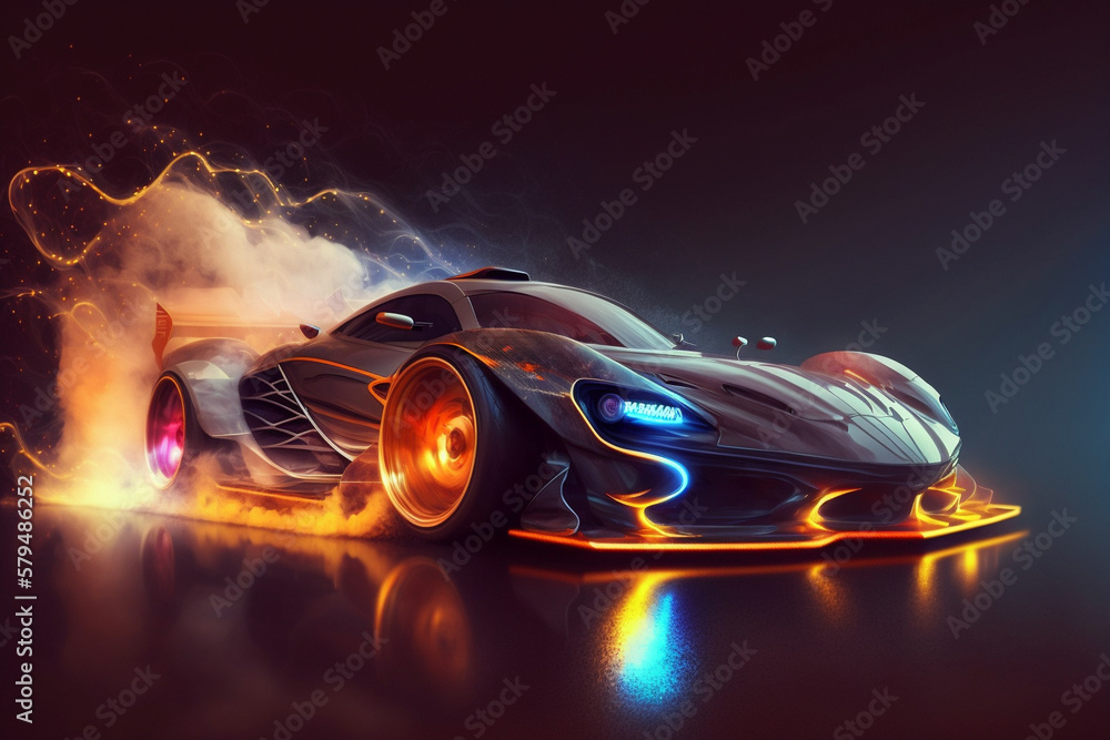 Super fast car automobile concept design with fire. Luxury speed race ...