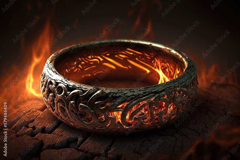 Lava and fire ring similar to lord of the rings movie with intricate ...