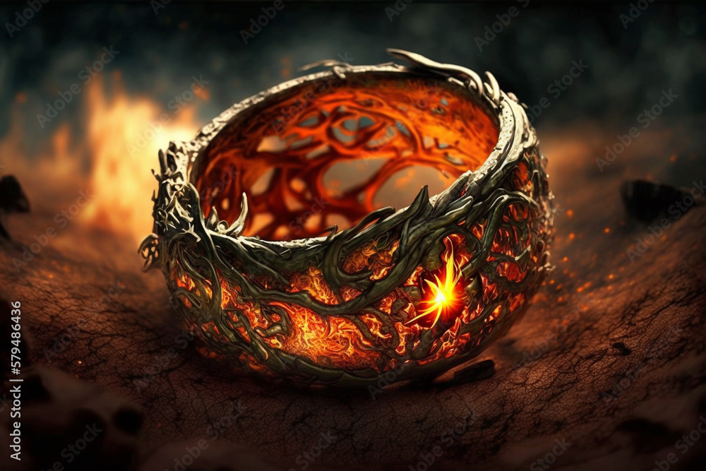 Lava and fire ring similar to lord of the rings movie with intricate ...