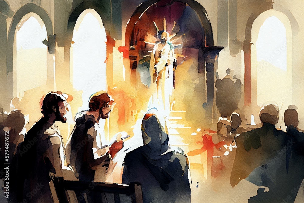 Religious Revival, watercolor style. Generative AI Stock Illustration ...