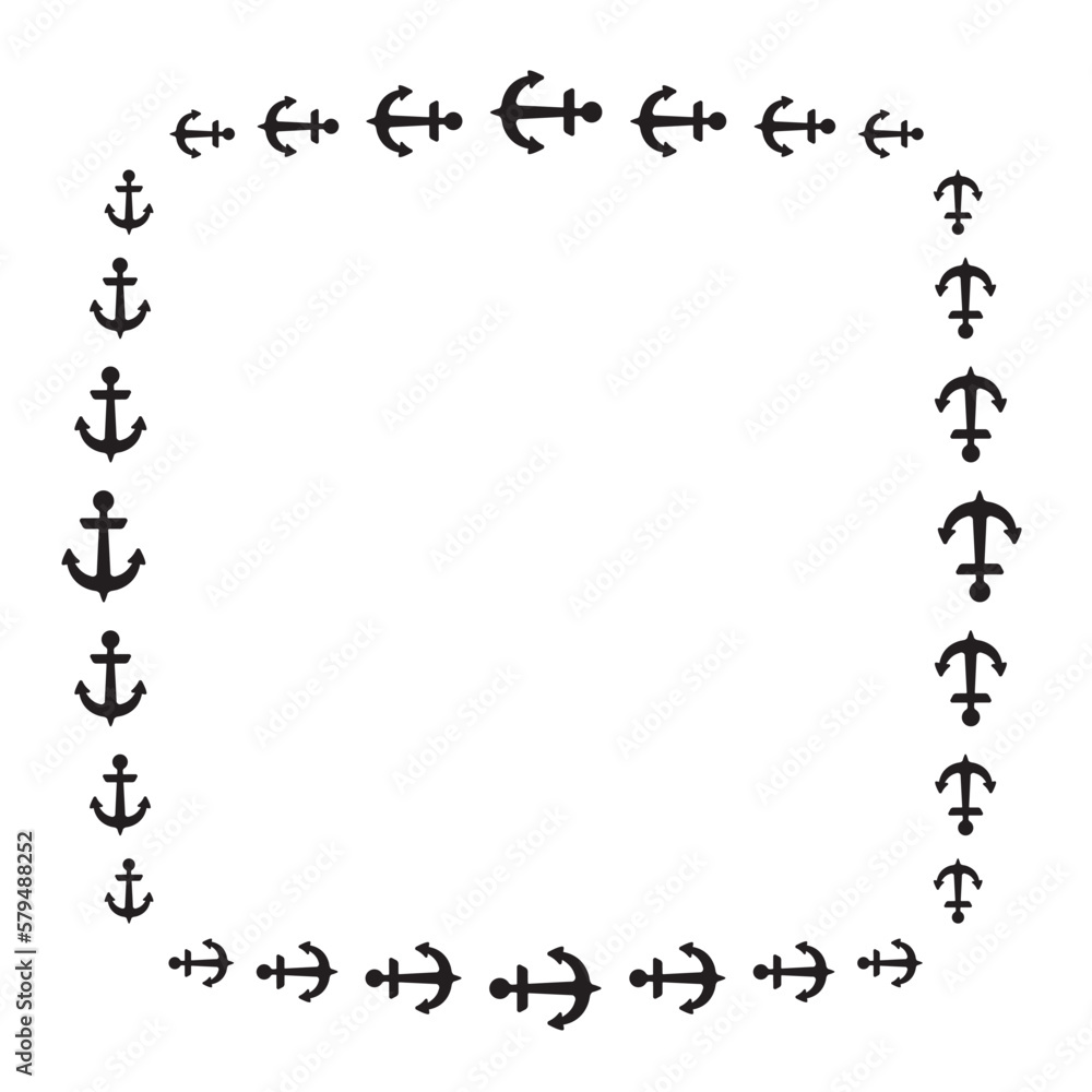 Frame of flat yacht anchor icon frame border vector illustration isolated on white background ...