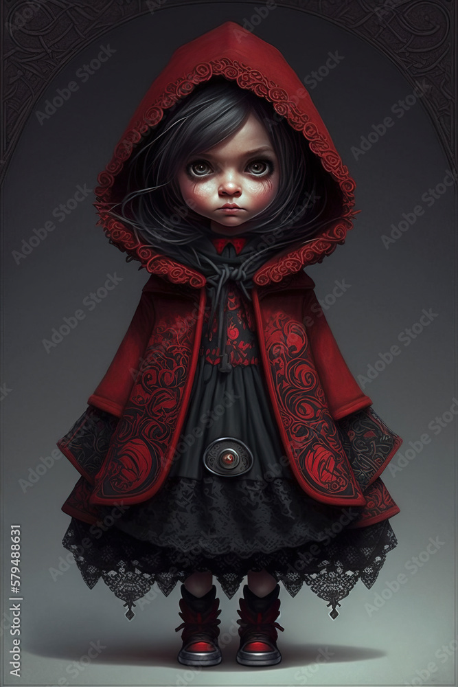 Little Red Riding Hood Cute Goth Chibi Girl with big eyes created with ...