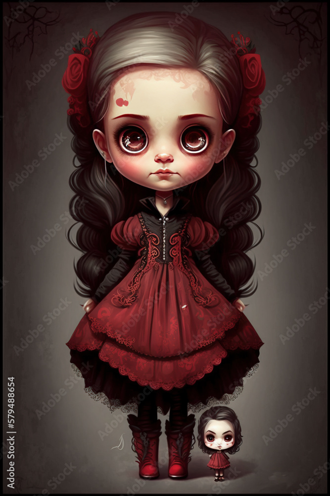 Little Red Riding Hood Cute Goth Chibi Girl with big eyes created with ...