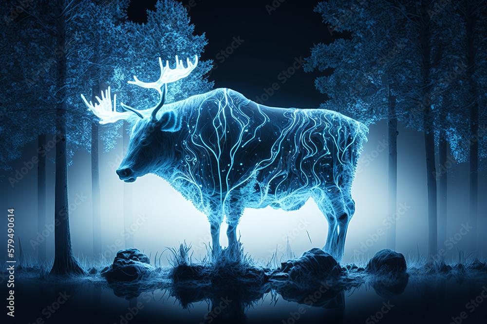 magic, deer, bull, creature, light, energy, smoke, design, concept ...