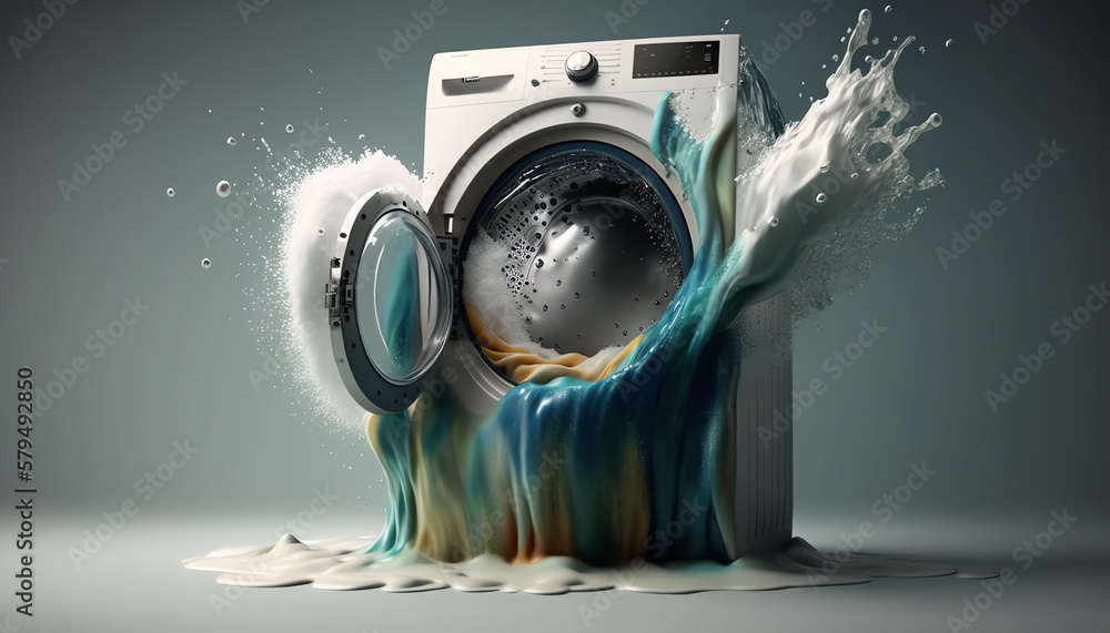 Washing machine drum with clean water flow and splashes. Laundry ...