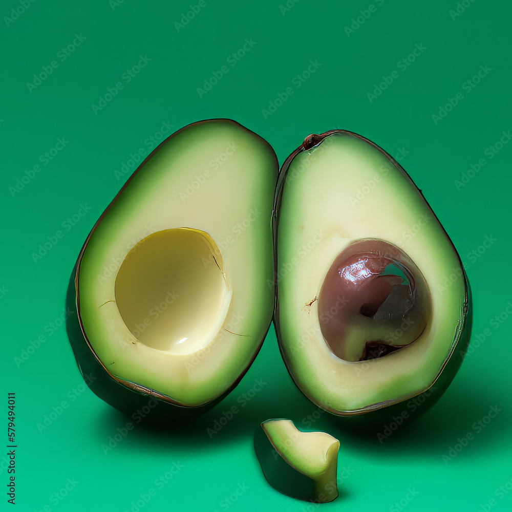 avocado on green background in front of green wall split in half ...