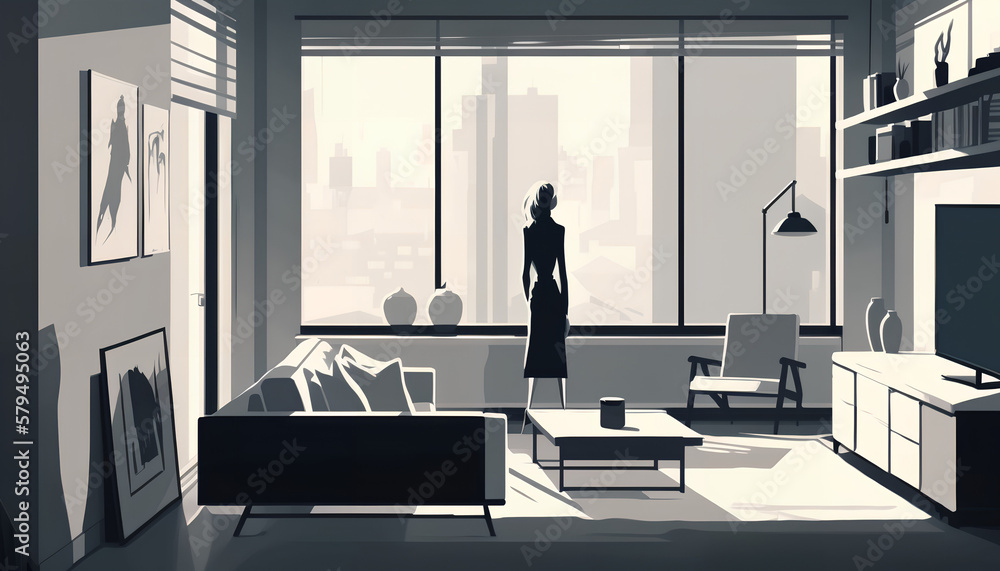 Lonely Therapy Session, Modern Minimalist Apartment Room, Mental Health ...