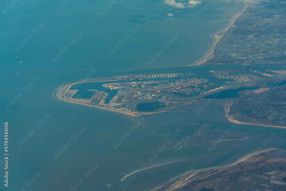 Aerial view of the landscape around the Maasvlakte a massiv man-made ...