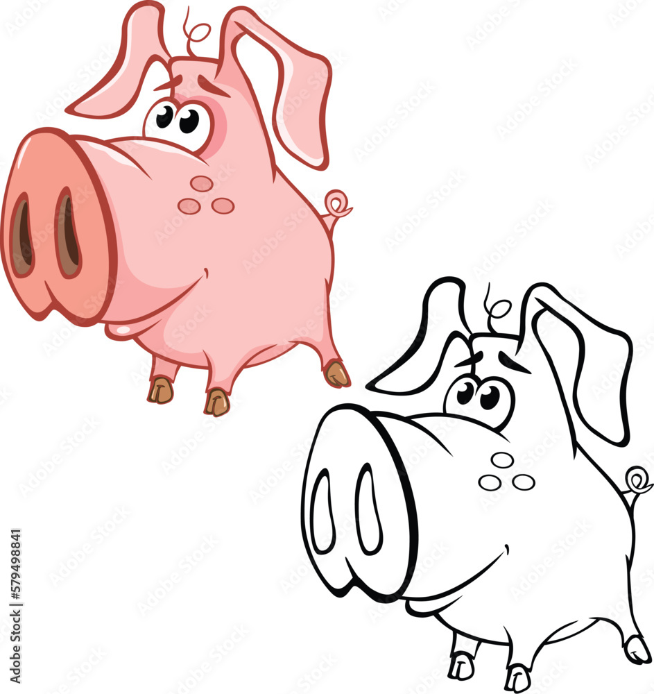 Vector Illustration of a Cute Cartoon Character Pig for you Design and ...
