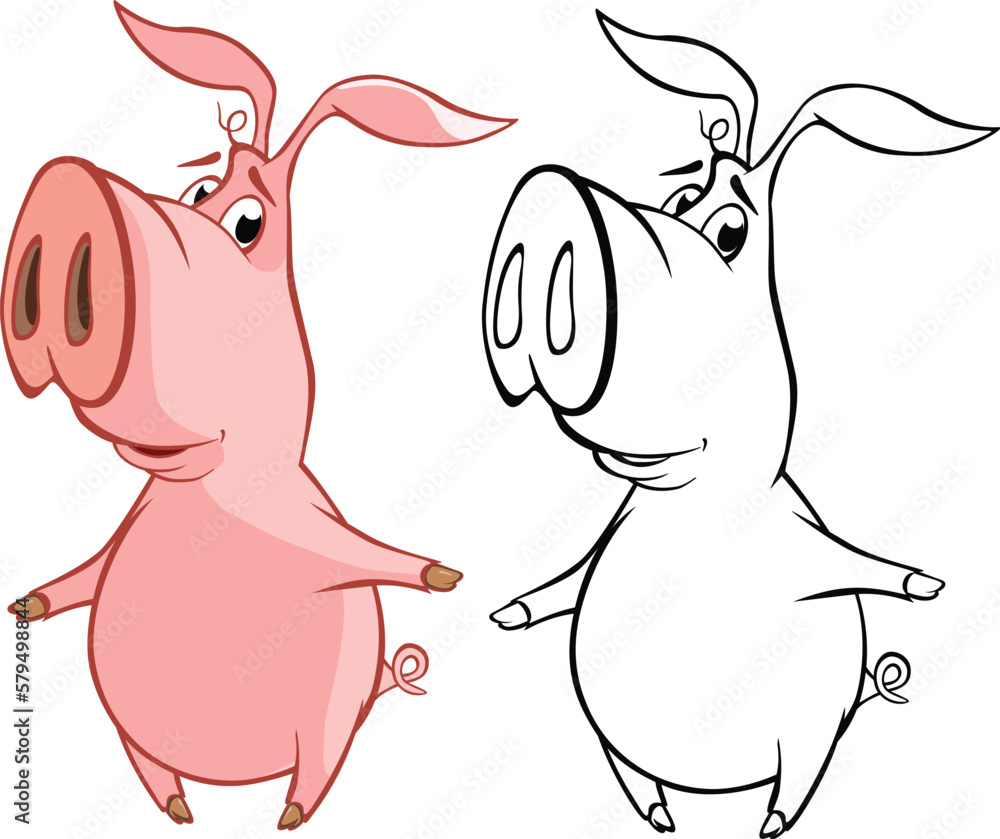 Vector Illustration of a Cute Cartoon Character Pig for you Design and ...
