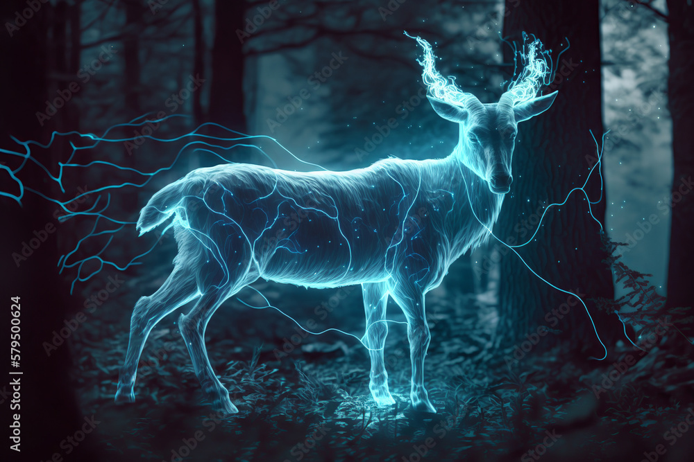 magic, deer, bull, creature, light, energy, smoke, design, concept ...