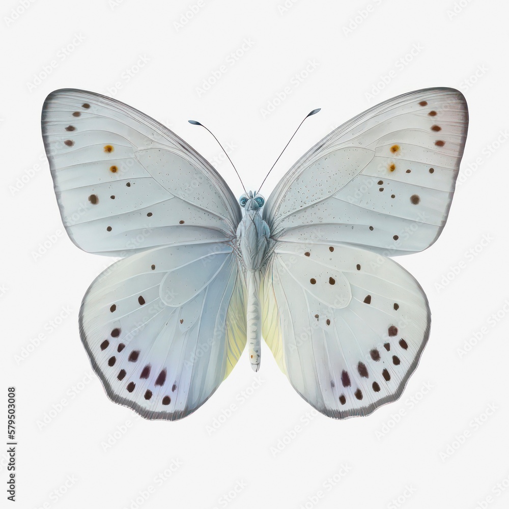 ภาพประกอบสต็อก Beautiful white butterfly, top view. Watercolor ...