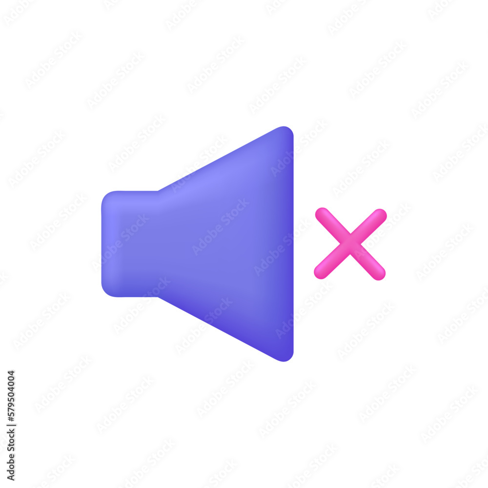 3D No music illustration. No speaker, no sound icon. Prohibition sign ...