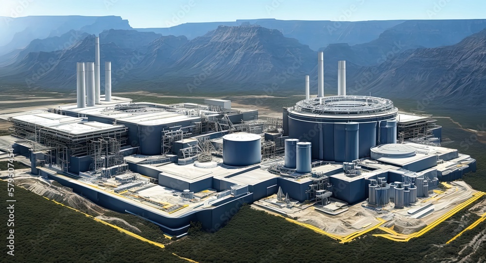 A huge modern nuclear power plant building during construction ...