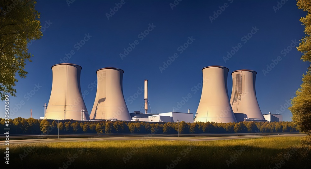 ภาพประกอบสต็อก A huge modern nuclear power plant building producing ...