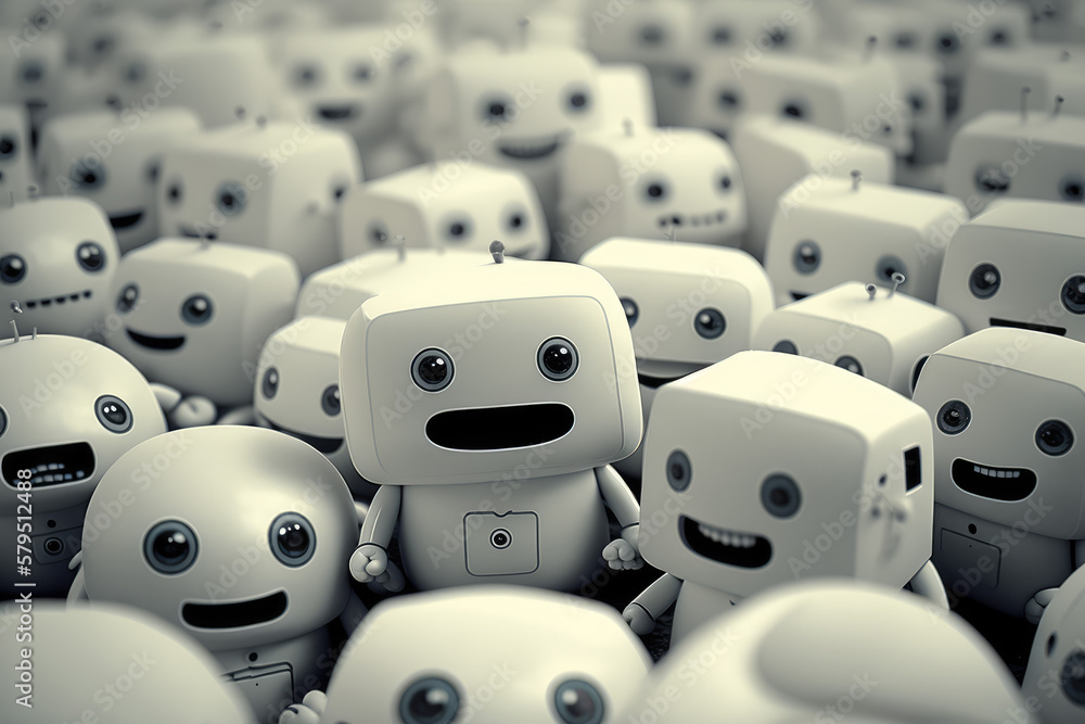 Cute working robots concept art, smiling happy robots bots, generative ...