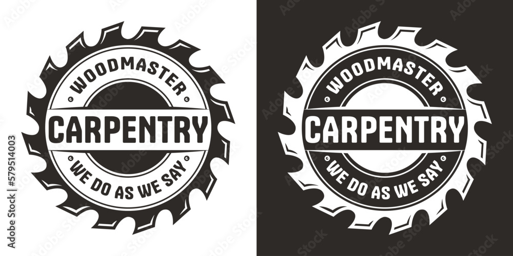 Wood saw for slice of tree or timber for logo and design of workshop or ...