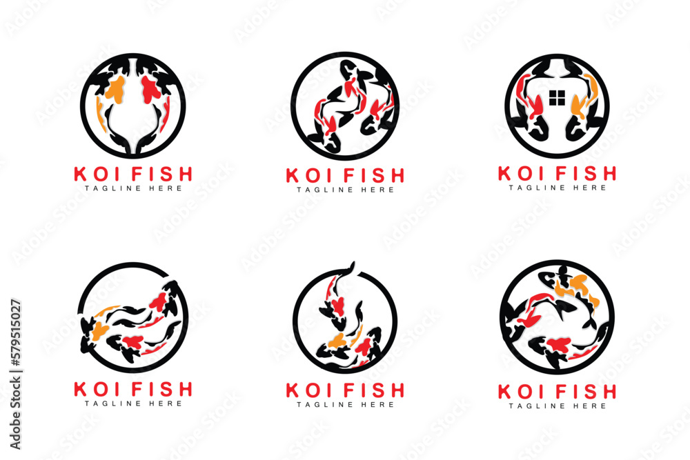 Koi Fish Logo Design, Chinese Lucky And Triumph Ornamental Fish Vector ...