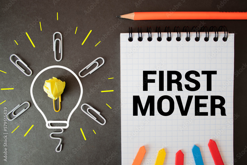 Text first mover on the short note texture background. Stock Photo ...