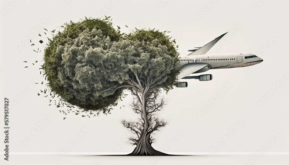 The Unexpected Harmony: A Tree Grows Out of a Jet Plane Stock ...