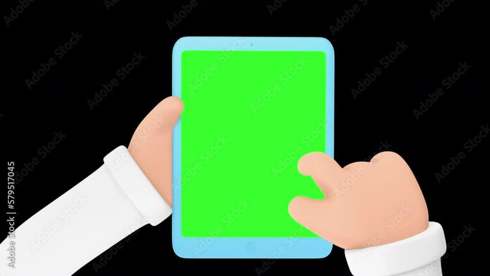 3D Hand gestures animation with holding the tablet green screen chrome ...