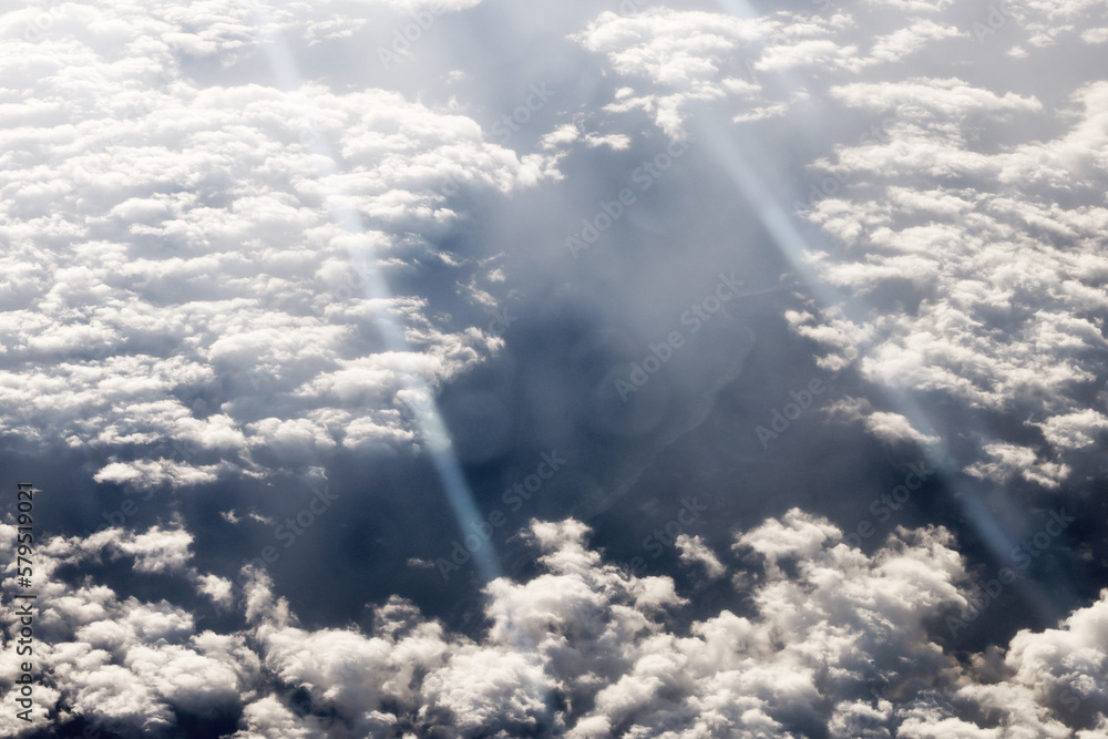 Heaven with sun light rays or beams bursting from clouds in blue sky ...