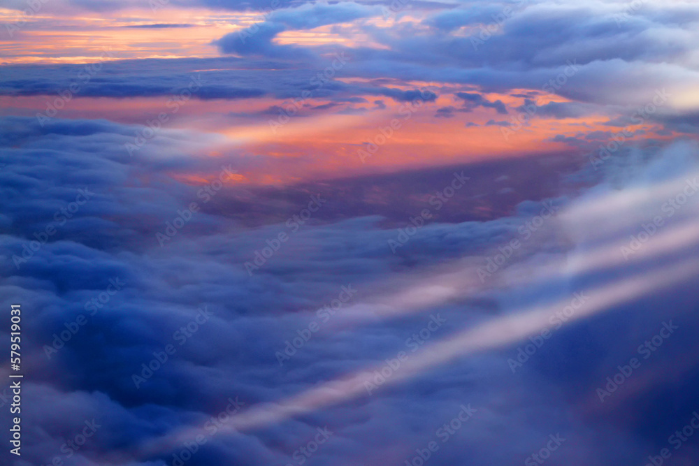 Heaven with sun light rays or beams bursting from clouds in blue sky ...