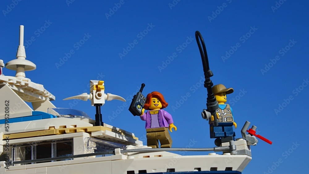 LEGO City boy and a woman during holiday on front of small yacht - boy ...