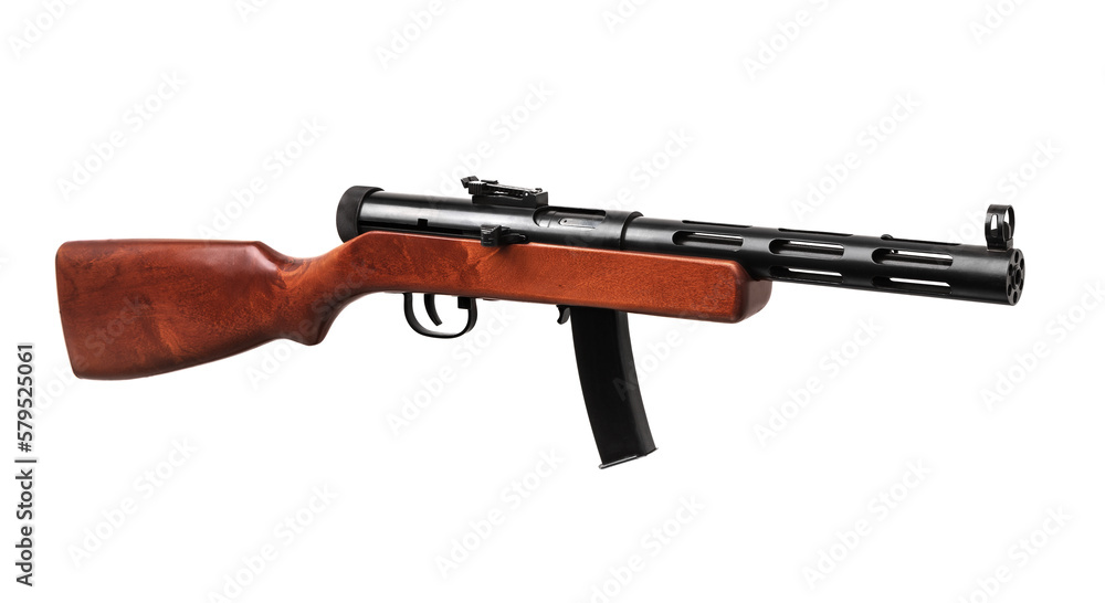Vintage submachine gun from the Second World War. Automatic weapon with ...
