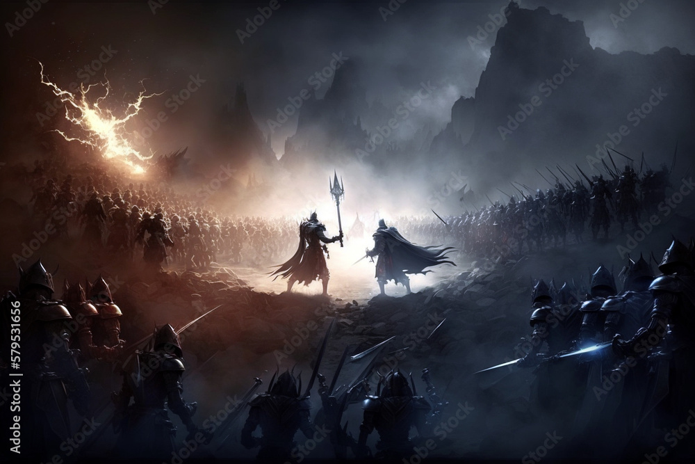 Epic battle scene,concept art piece that depicts a large-scale battle ...