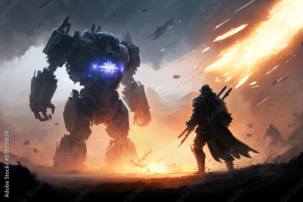 A concept art piece that depicts a final, epic battle between two ...