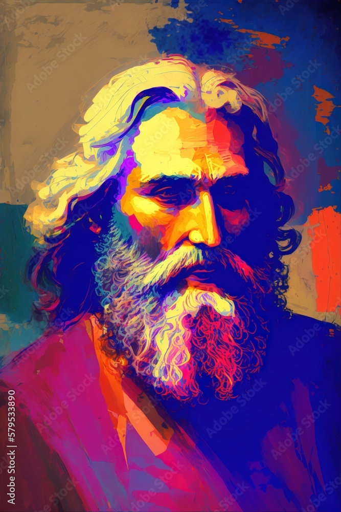 Abstract painting style of Zaroaster, founder of Zoroastrianism ...