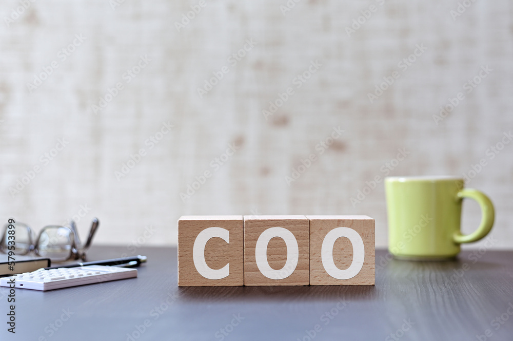 There is wood cube with the word COO. It is an acronym for Chief ...