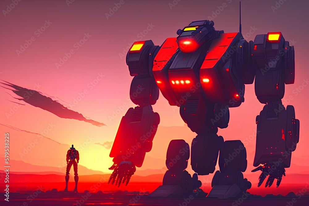 Space soldier mech robot - 3D illustration of science fiction military ...