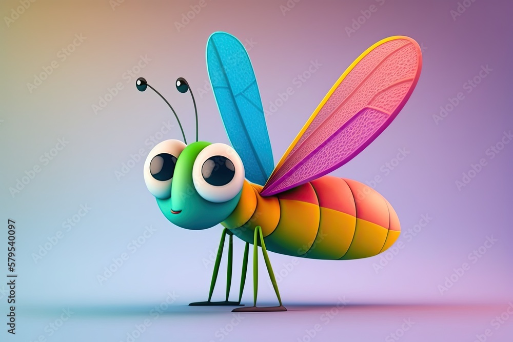 Cute Cartoon Dragonfly Character (Created with Generative AI) Stock ...