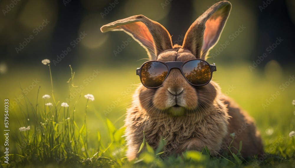 Portrait of a hare with glasses, which gives it an intellectual and ...