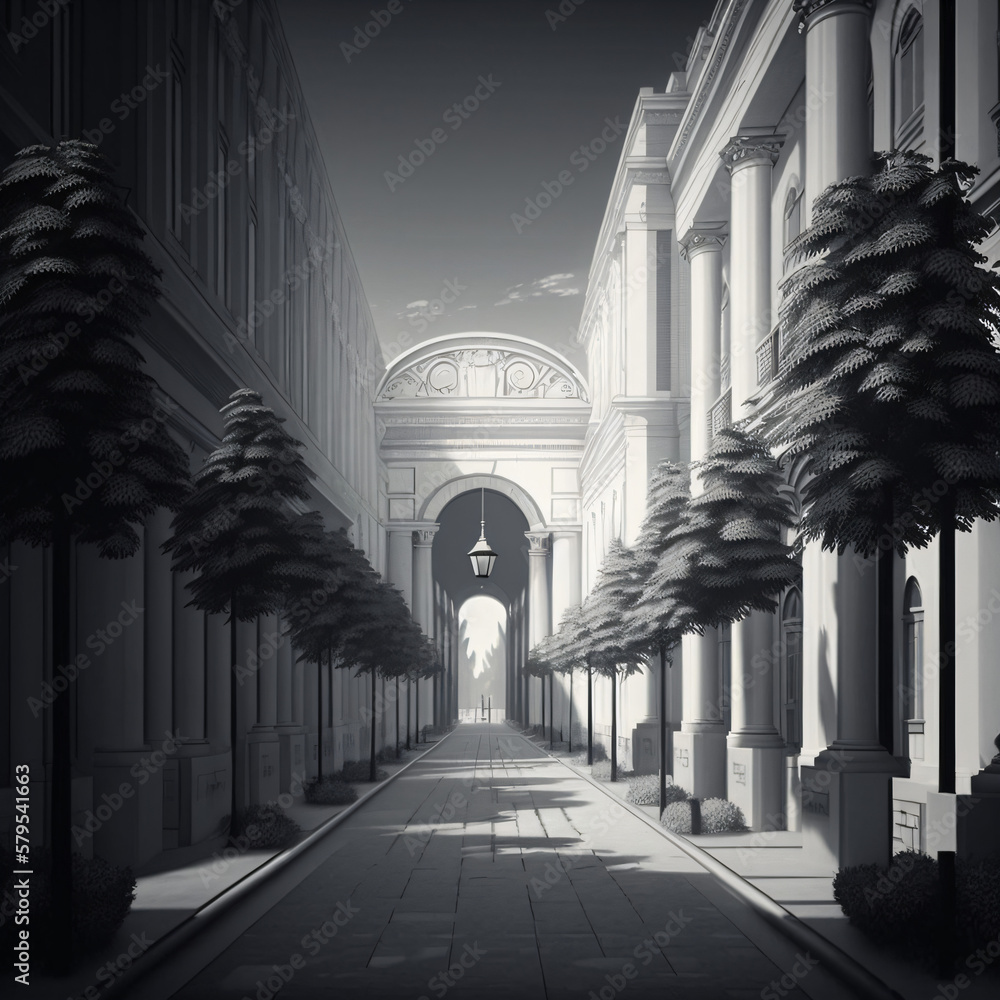 black and white cartoon illustration of a city tunnel passage ...