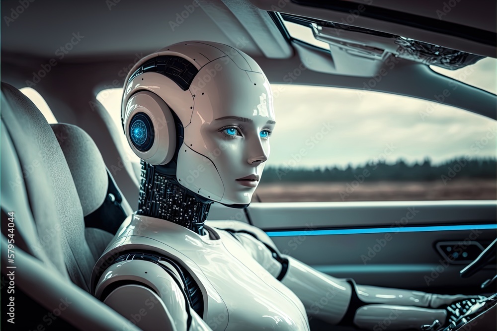 AI Robot driving car, Autopilot, autonomous driving, Android driver in ...