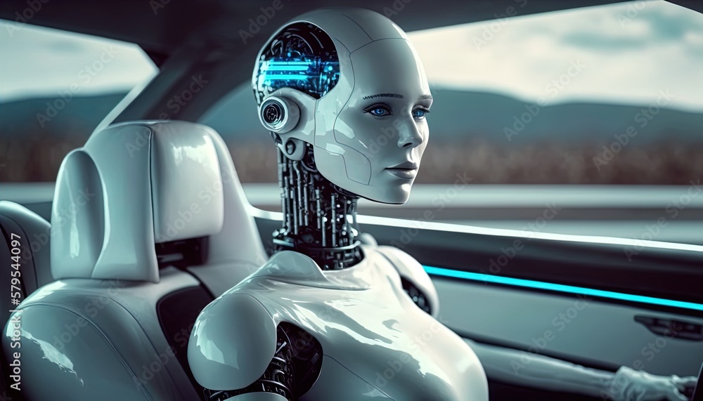 AI Robot driving car, Autopilot, autonomous driving, Android driver in ...