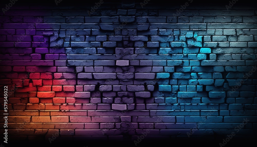 Brick wall in neon colors in 8K created with generative ai technology ...