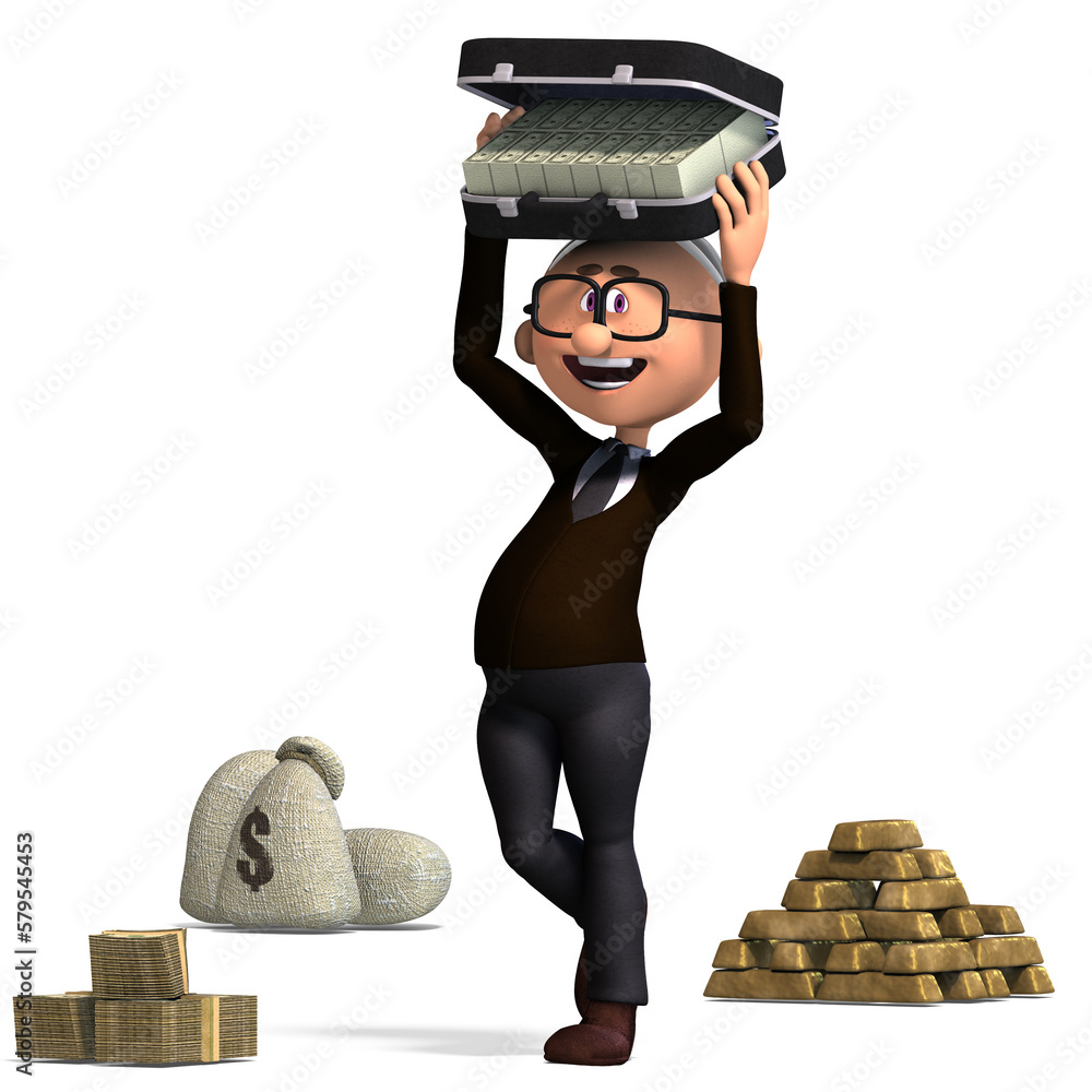 3D-illustration of a cute and funny cartoon old guy hast success and a ...