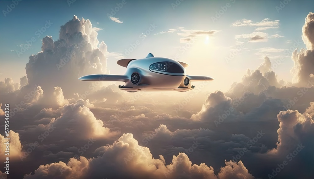AI model of an autonomous aircraft or airtaxi in the air above the ...