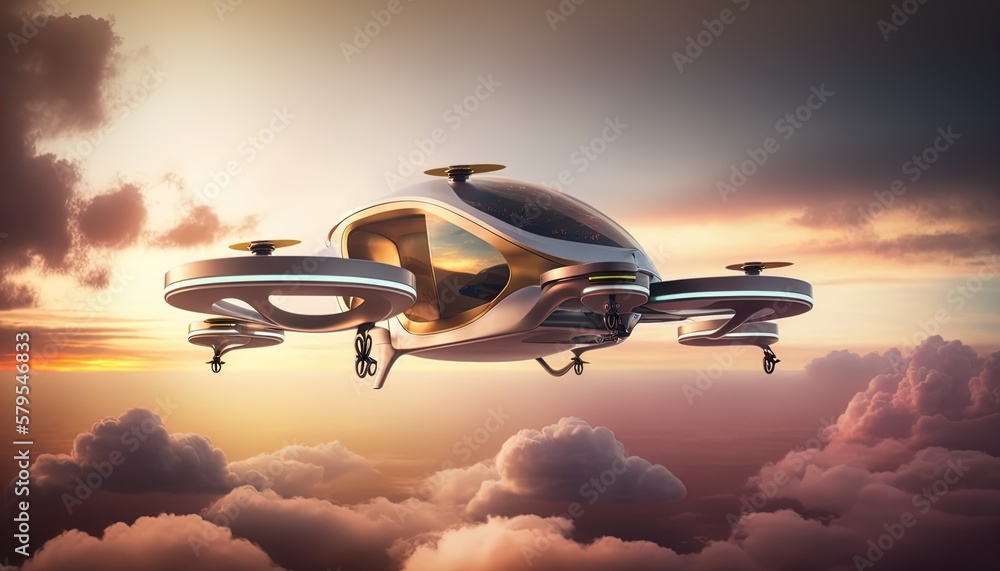 AI model of an autonomous aircraft or airtaxi in the air above the ...