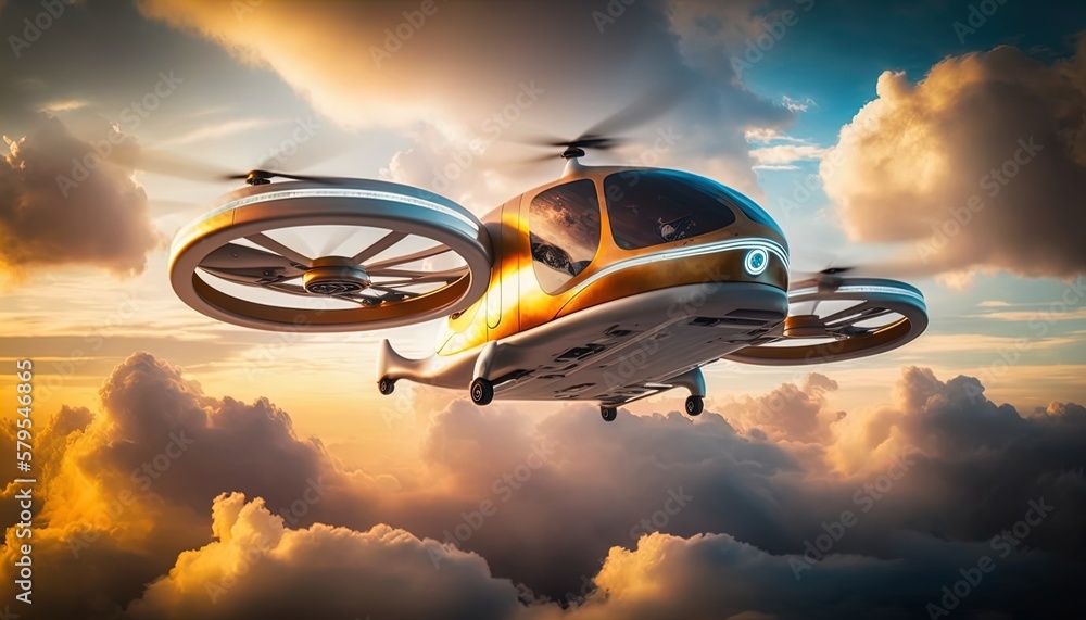 AI model of an autonomous aircraft or airtaxi in the air above the ...