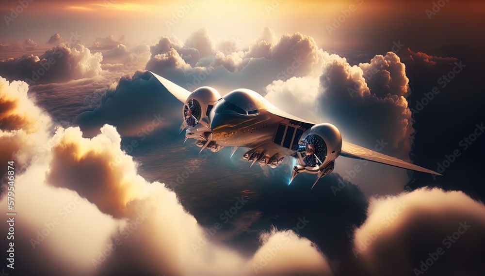 AI model of an autonomous aircraft or airtaxi in the air above the ...