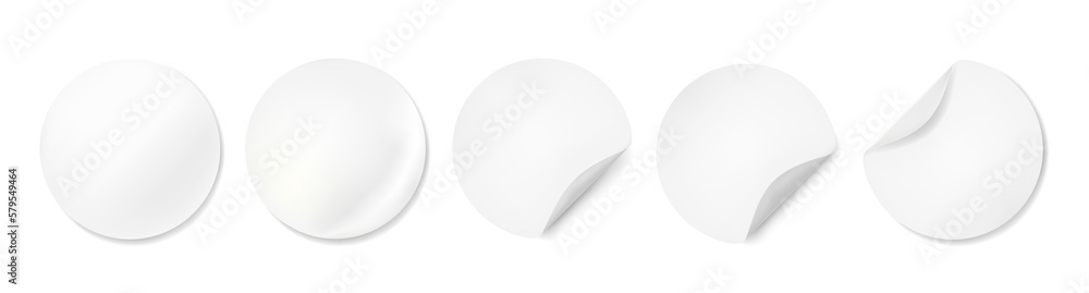 Stock Vector-Set of Round Paper Sticker Mockup with Curved Corner and ...